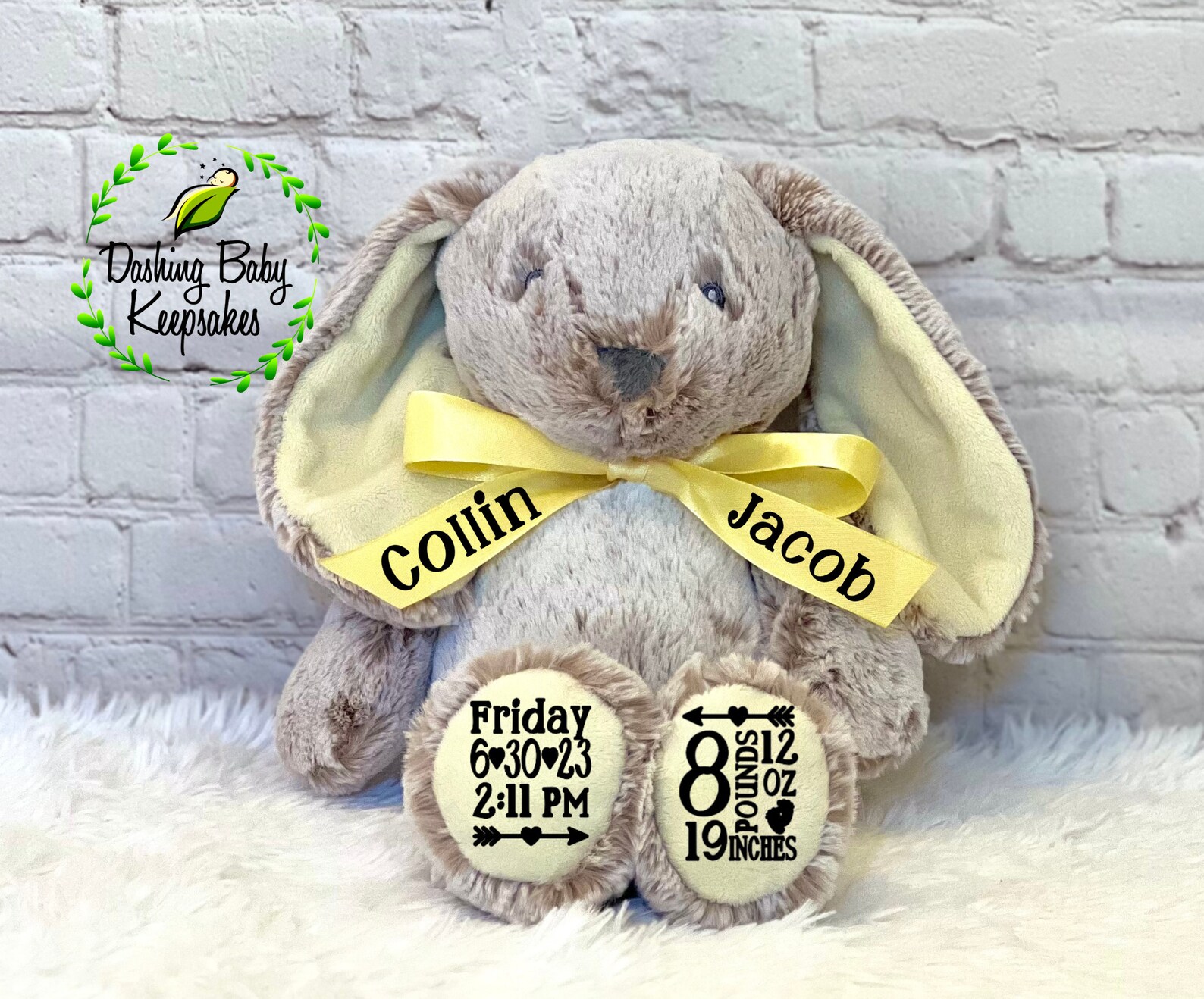 Personalized Bunny Birth Stats Plush, Custom Birth Announcement ...