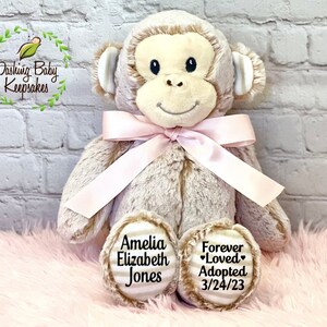 Personalized Adoption Monkey Plush, Adoption Stuffed Animal, Adoption ...