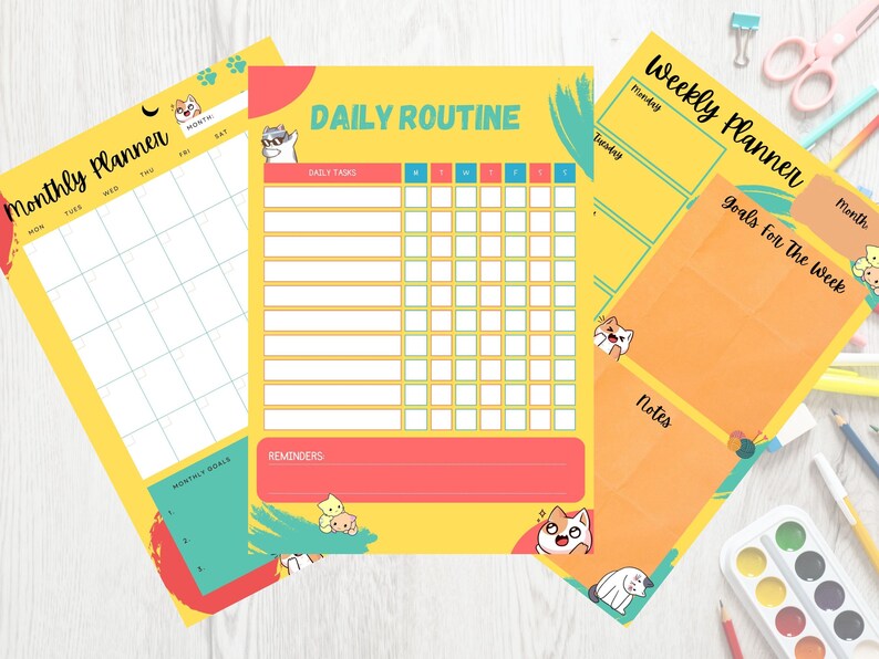 Planners Printable Daily Weekly Monthly Routine Chart Schedule Planner ...