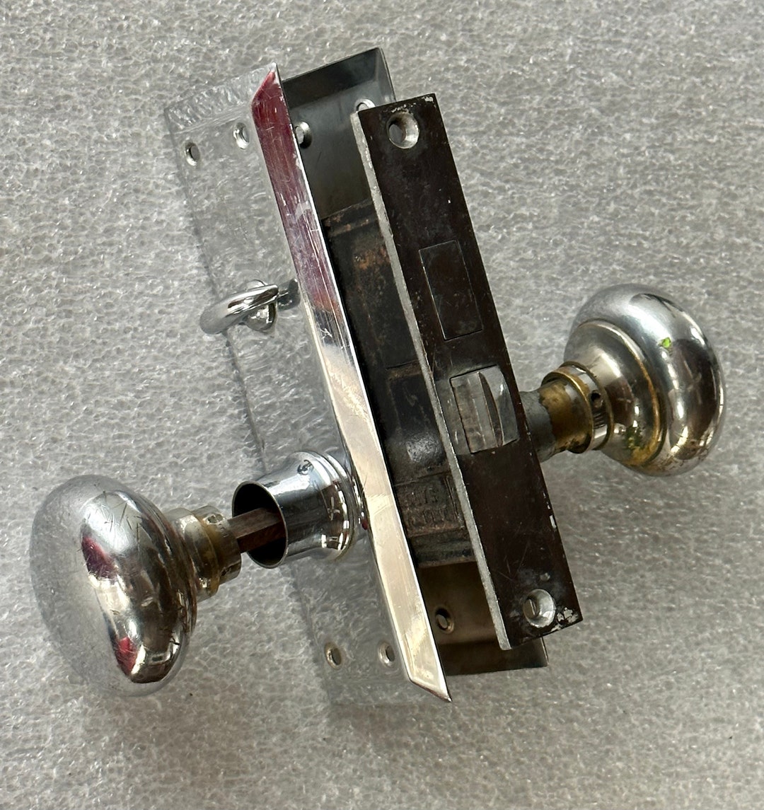 Antique Door Knob Set Chrome Over Brass With Thumb Turn Knob - Etsy