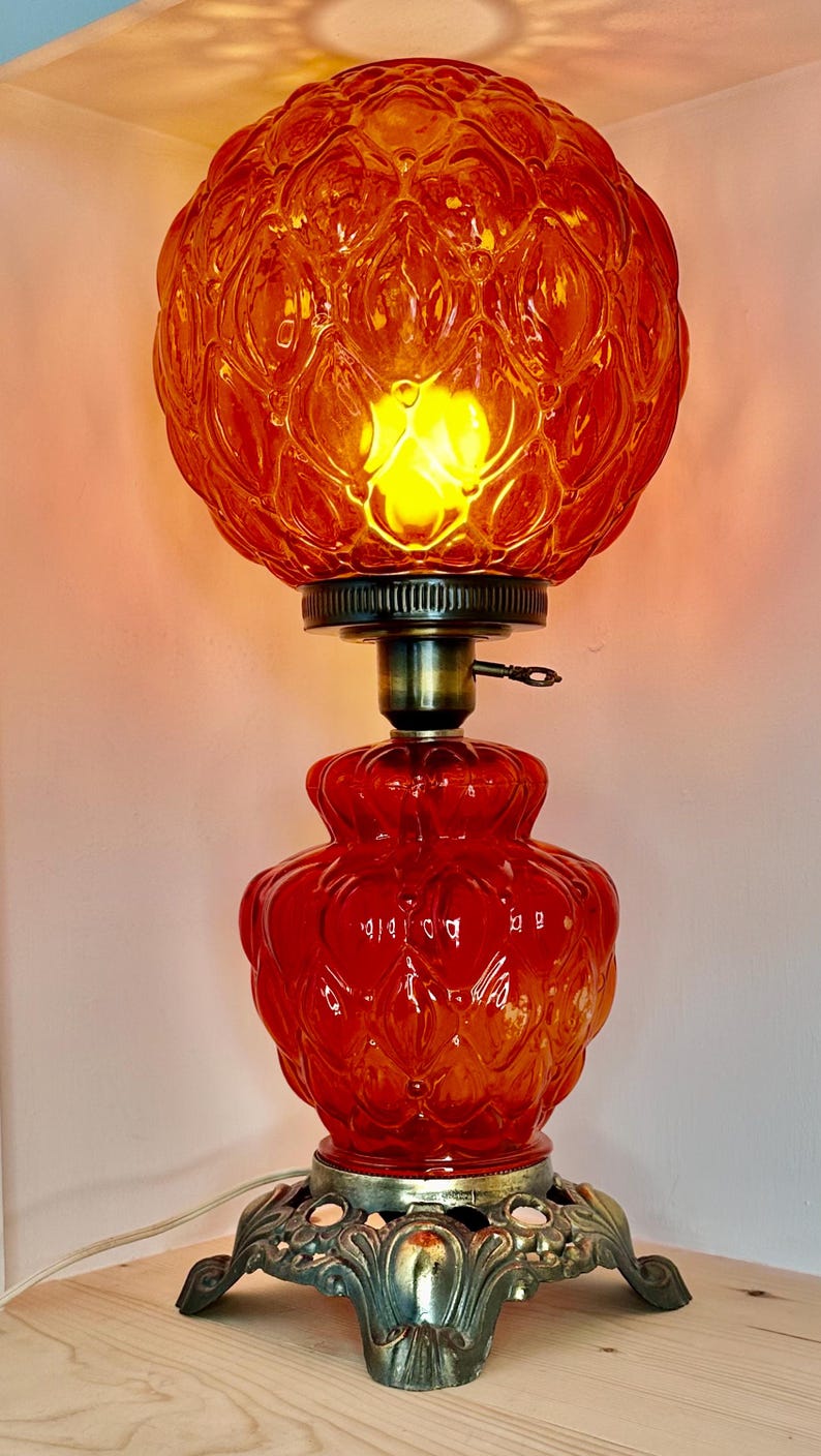 Vintage Red Hurricane Glass Globe Lamp, Hedco Victorian Style - Etsy