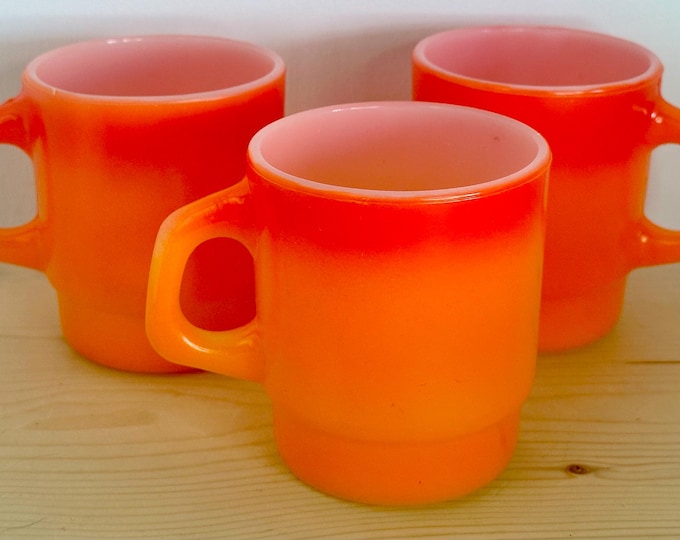 Vintage Anchor Hocking Fire King Orange Ombre Milk Glass Mug - Etsy
