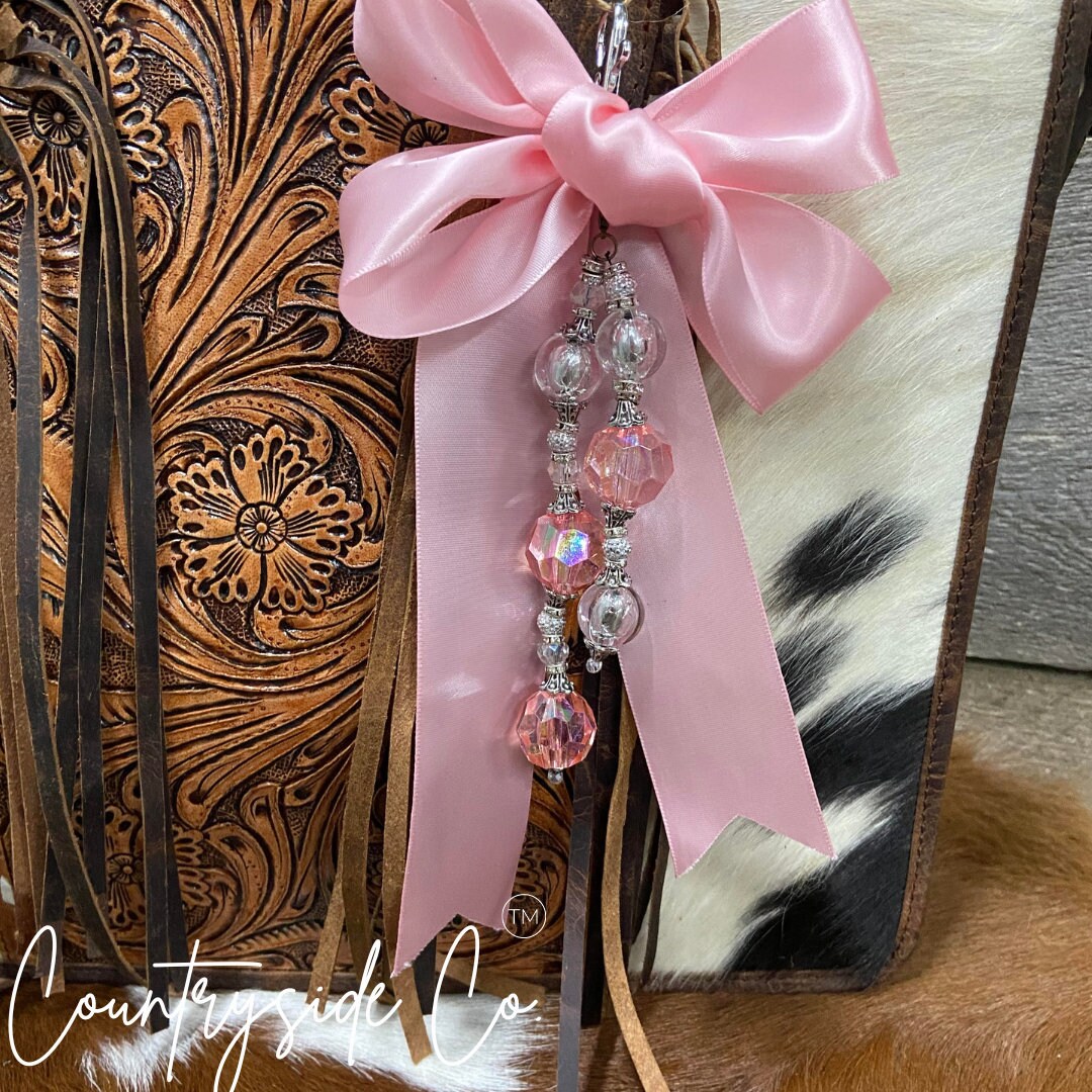 Pink Bow and Beaded Bag Charm Handmade by Countryside Co. - Etsy
