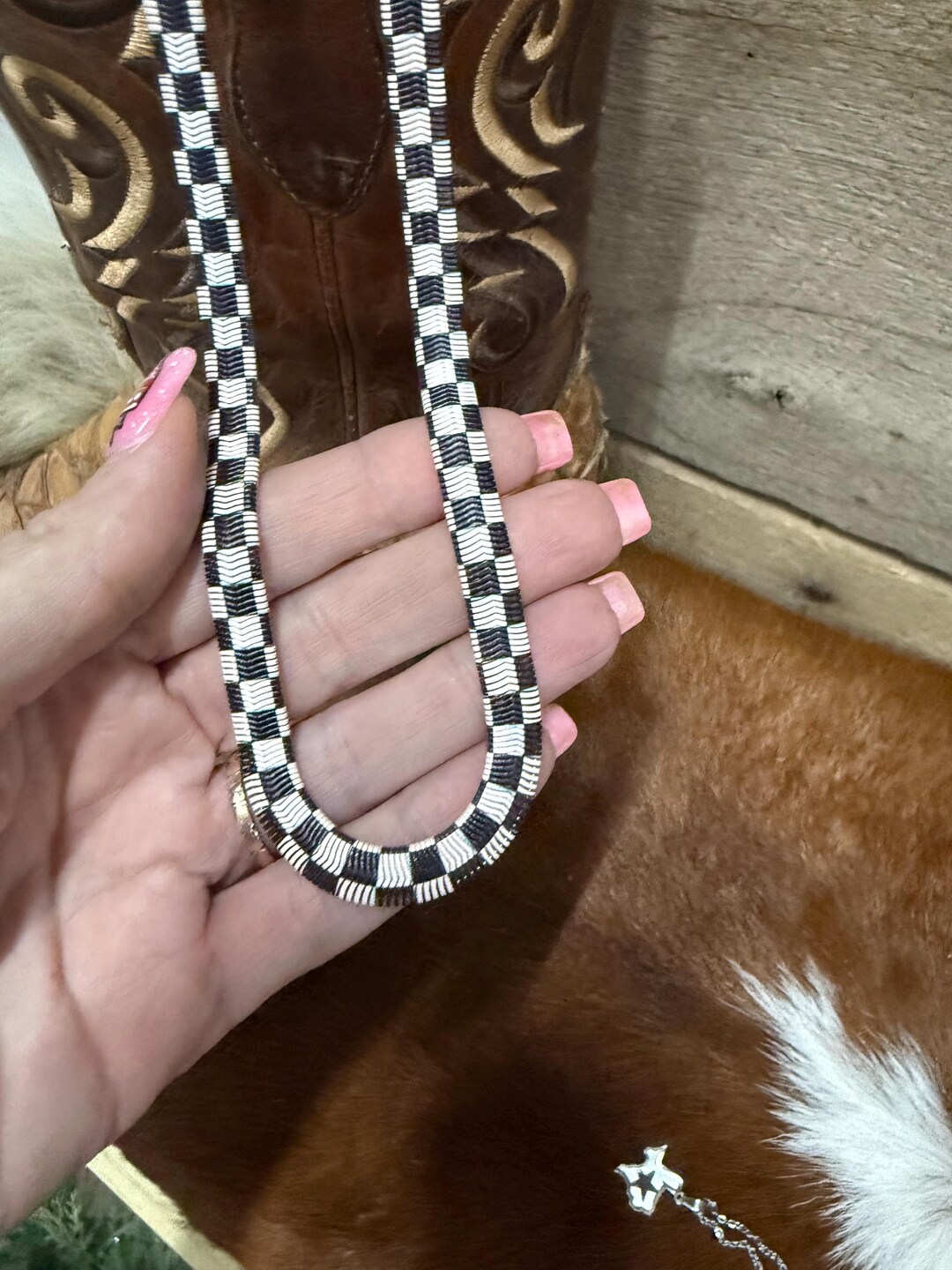 Checkered Black & White Necklace - Etsy