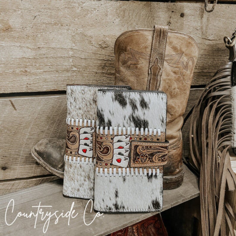 The Gambler Cowhide and Tooled Leather Wallet by Countryside Co. - Etsy
