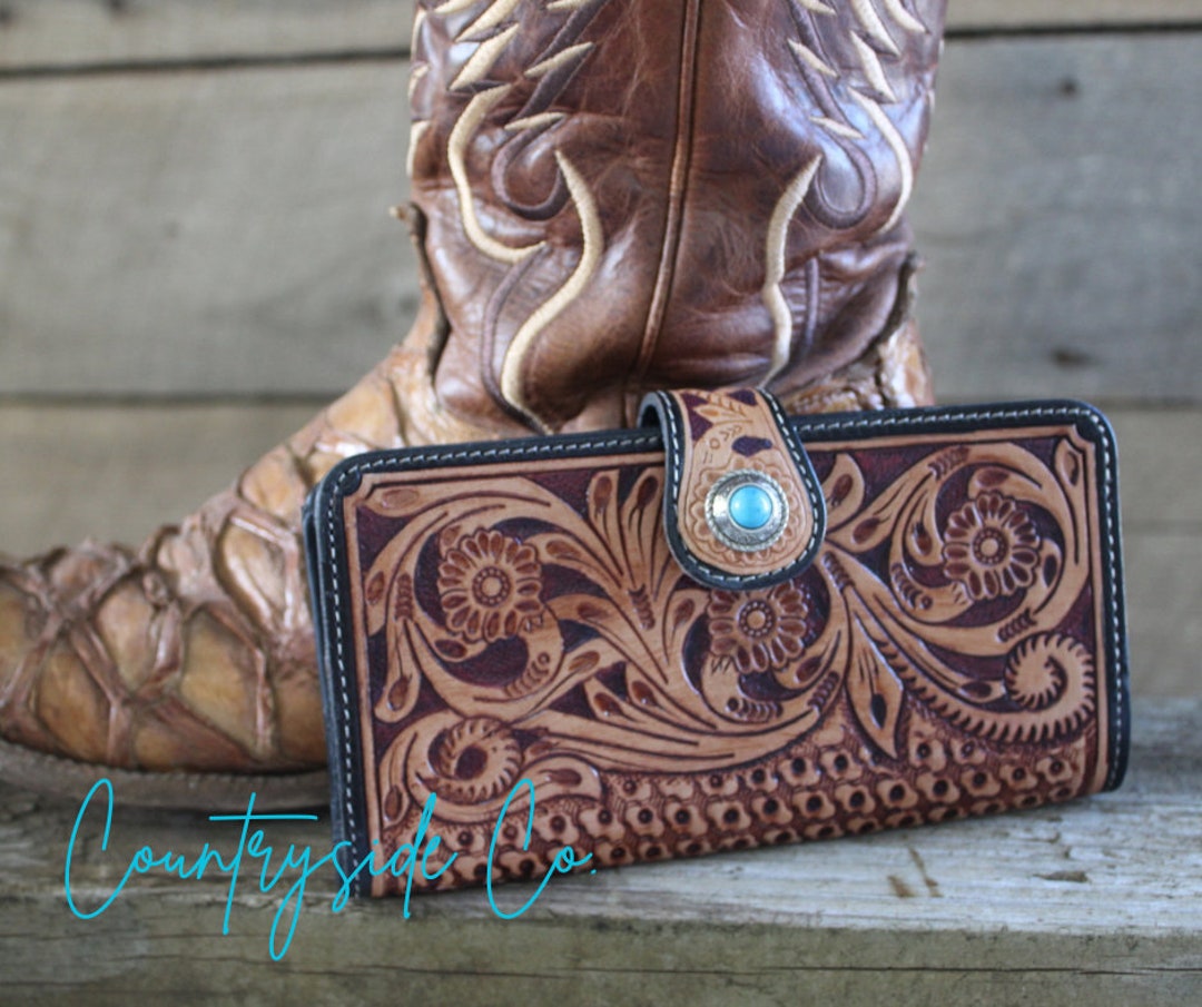 Bella Tooled Leather Wallet - Etsy