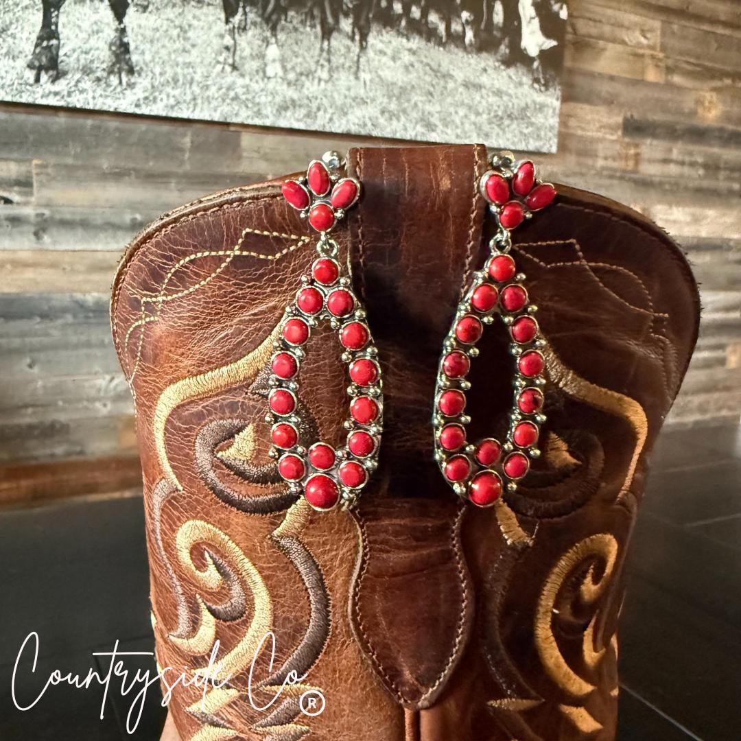 Red Stone Dangle Hoop Earrings - Etsy