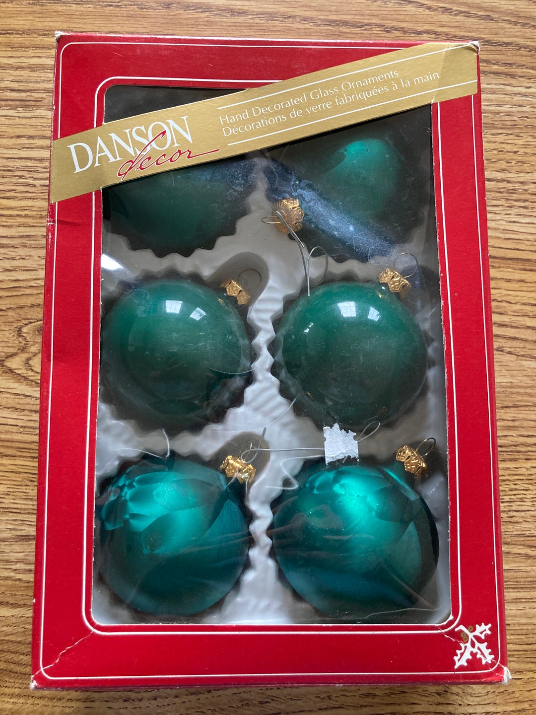 Danson Decor 2 Dark Green Hand Decorated Glass Ornaments 4 Dark Green ...