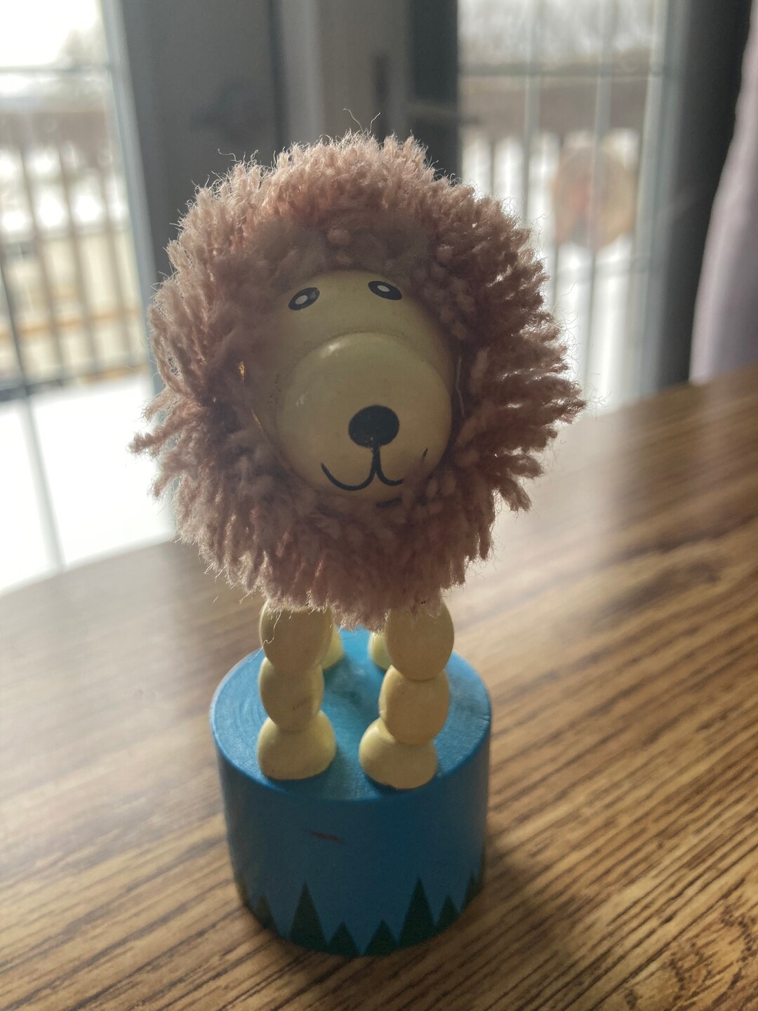 Wooden Small Push Toy Lion Press Base and He Lays Down Release and He ...