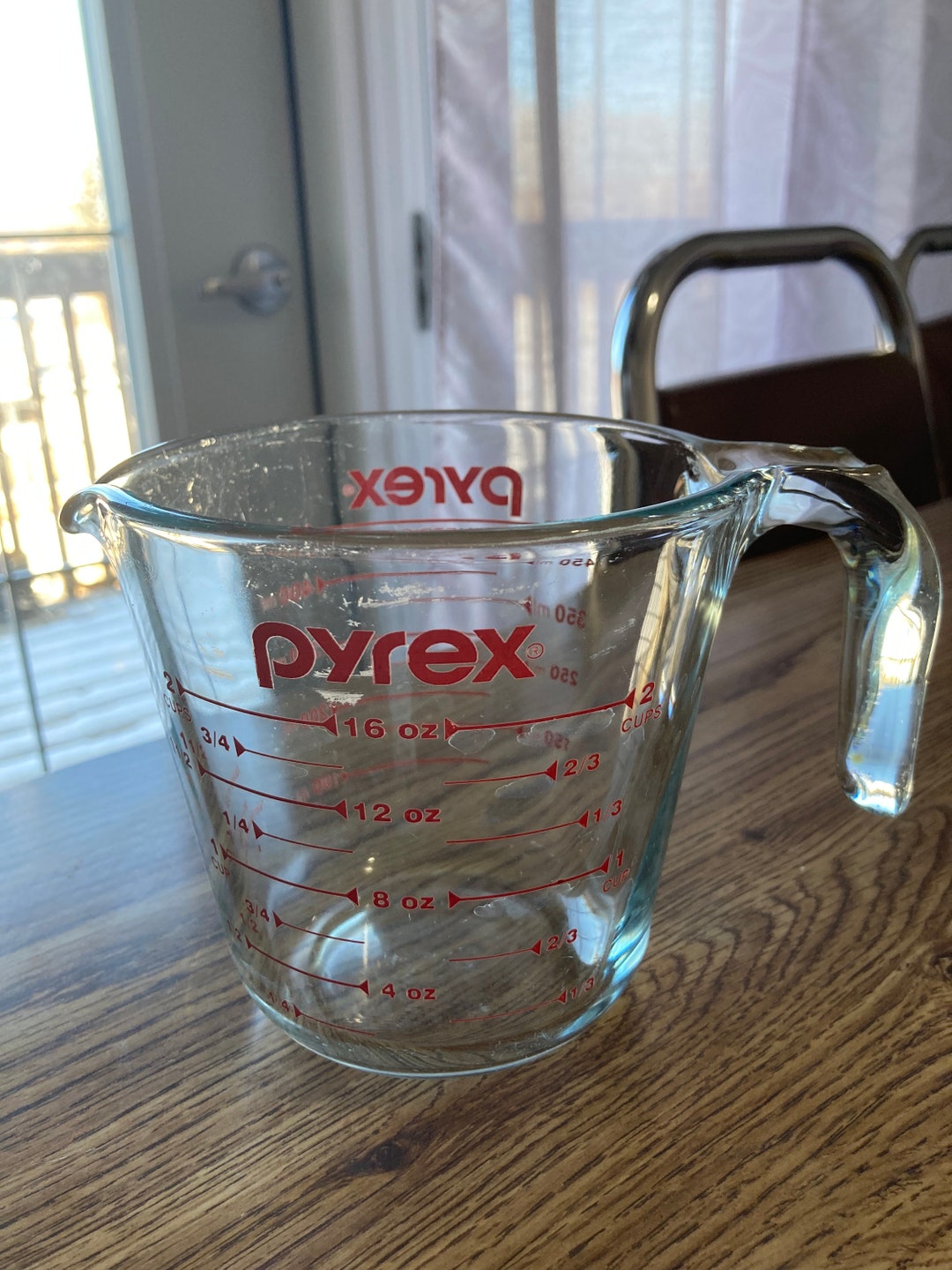 Pyrex Glass 2 Cup Measuring Cup Clear With Red Printing Handle Spout ...