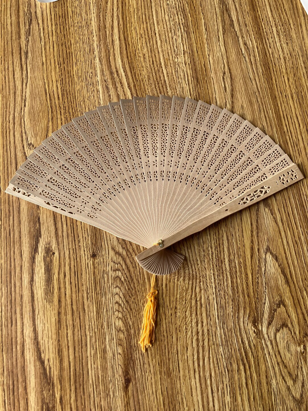 Vintage Wooden Hand Held Fan With Beautiful Design Cross Tassel Comes ...
