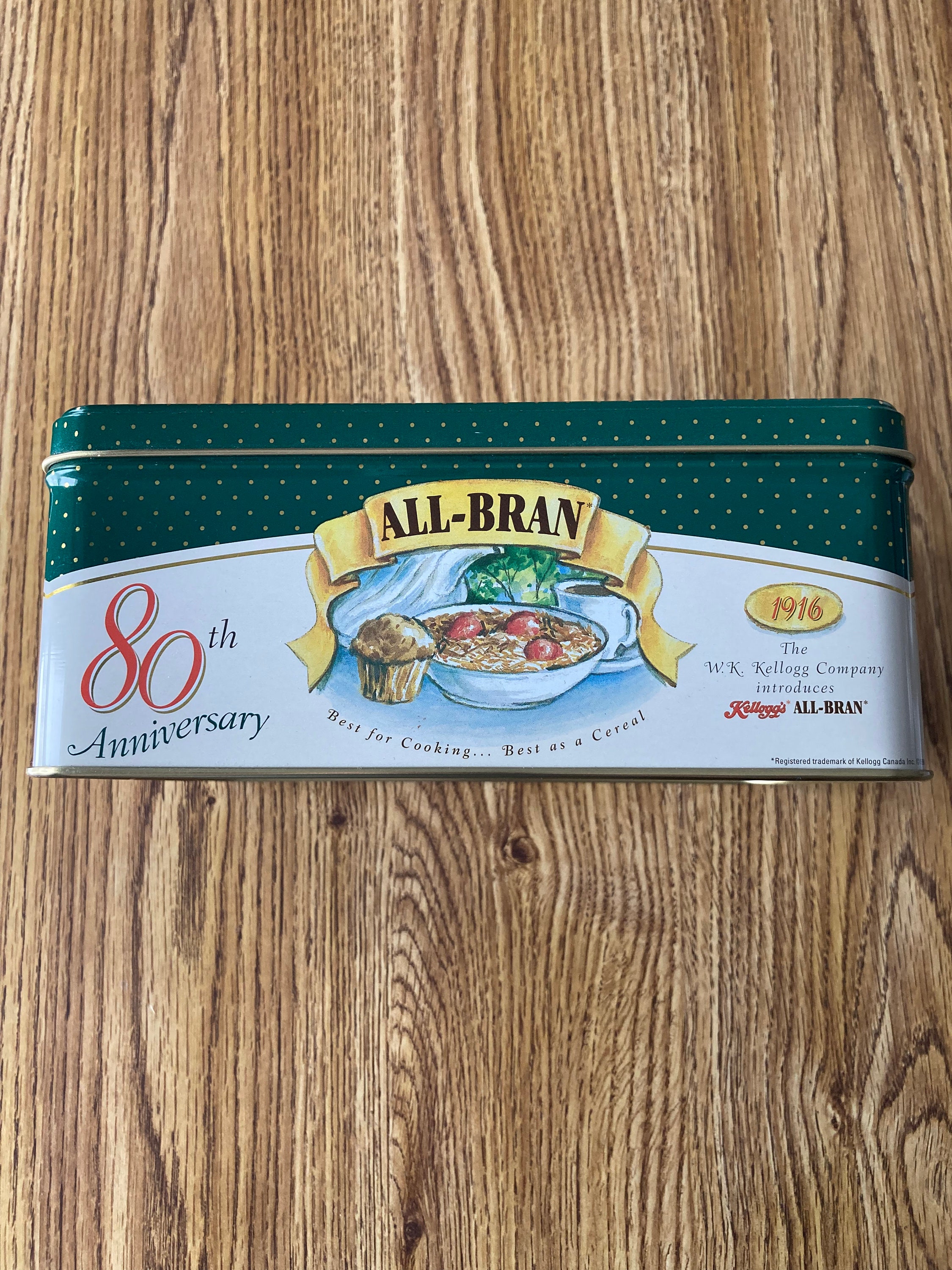 Kelloggs All Bran Cereal Tin Canister Box 1916-1996 80th Anniversary 8 ...