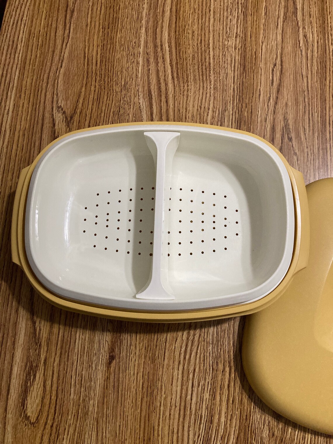 Vintage Tupperware Harvest Gold Divided Steamer Dish With White ...
