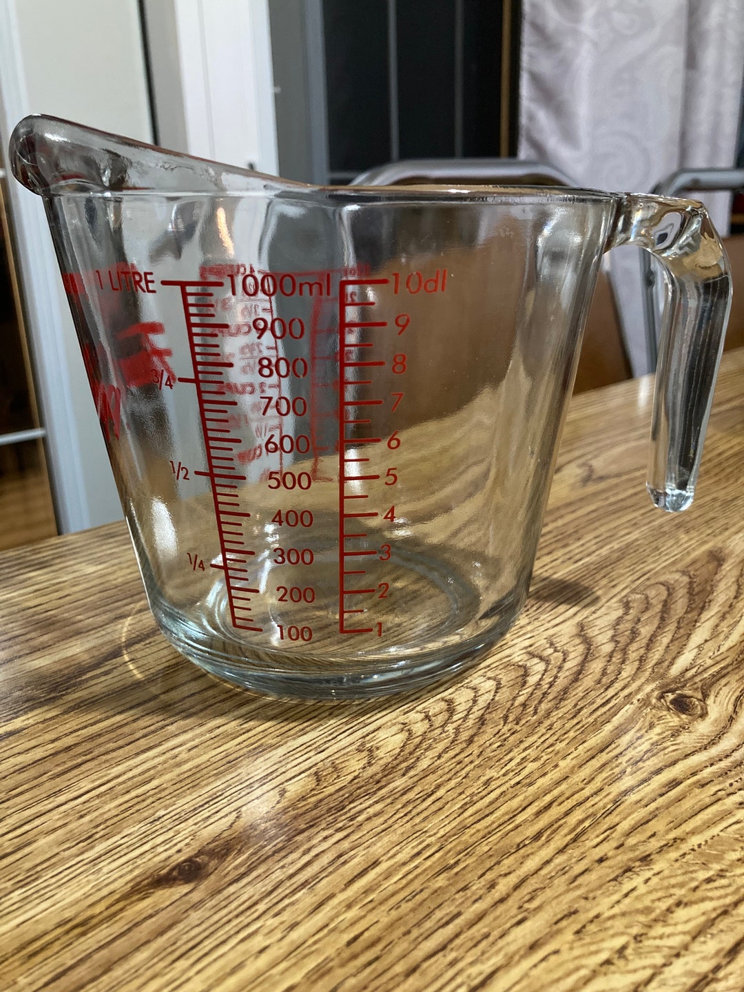 Anchor Hocking Fire King Heavy Clear Glass With Red Printing 4 Cups 32 ...