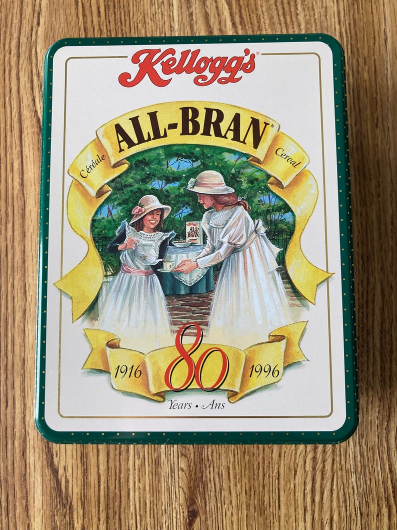 Kelloggs All Bran Cereal Tin Canister Box 1916-1996 80th Anniversary 8 ...