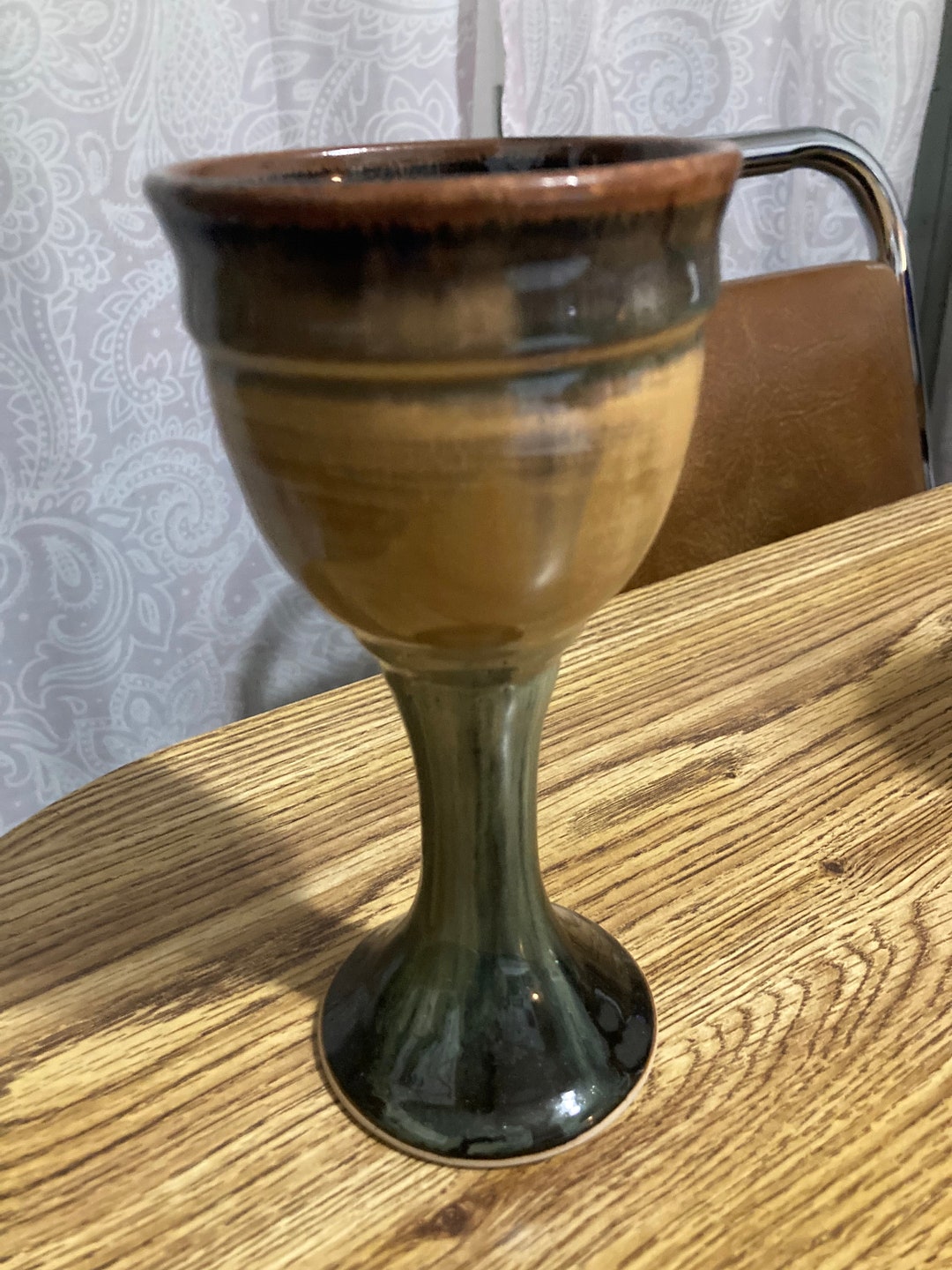 Pair of Pottery Goblets Durable Quality Wine Glasses Hand Made Unique ...