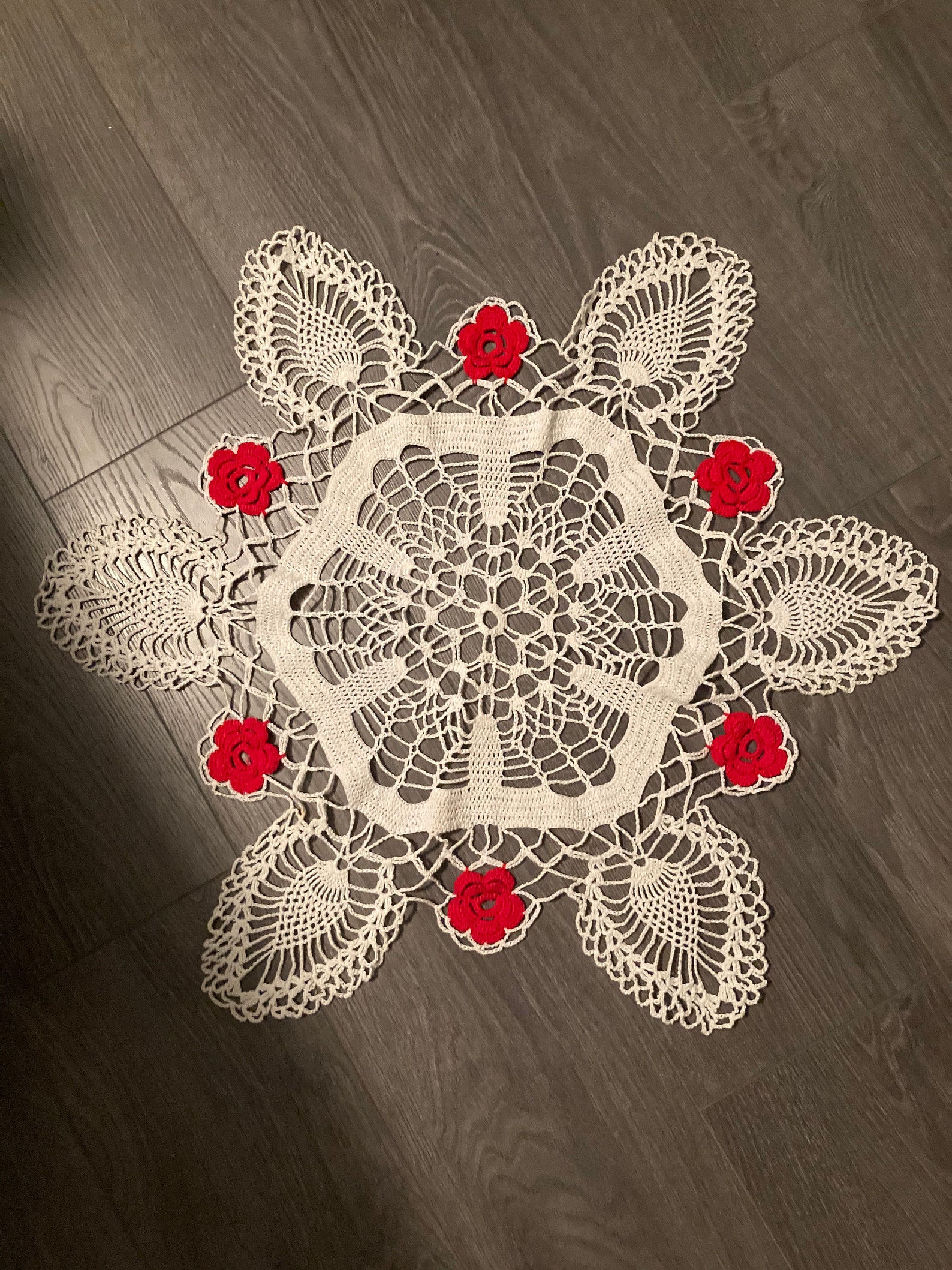 Handmade Crocheted Doily Vintage Red and White Beautiful Elegant ...