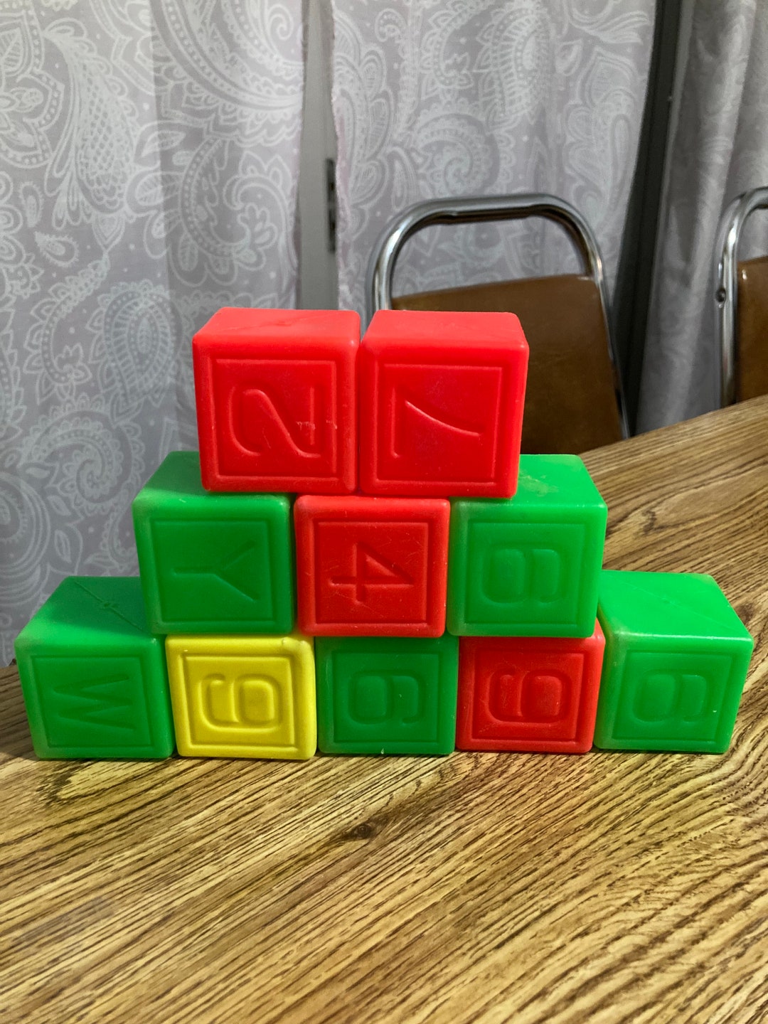 Ten Childrens Stackable Plastic Playing Blocks With Numbers 4 Green 5 ...