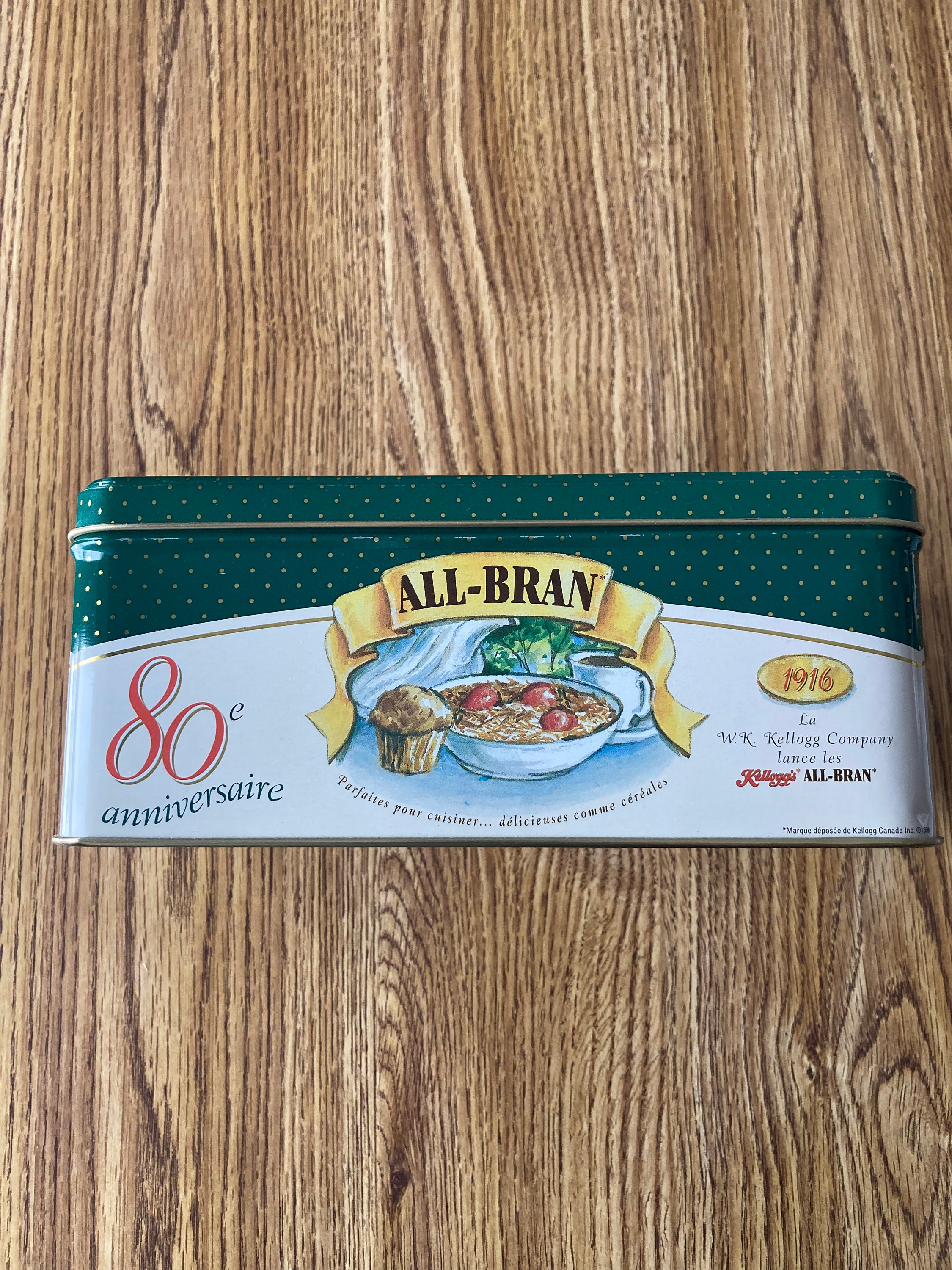 Kelloggs All Bran Cereal Tin Canister Box 1916-1996 80th Anniversary 8 ...