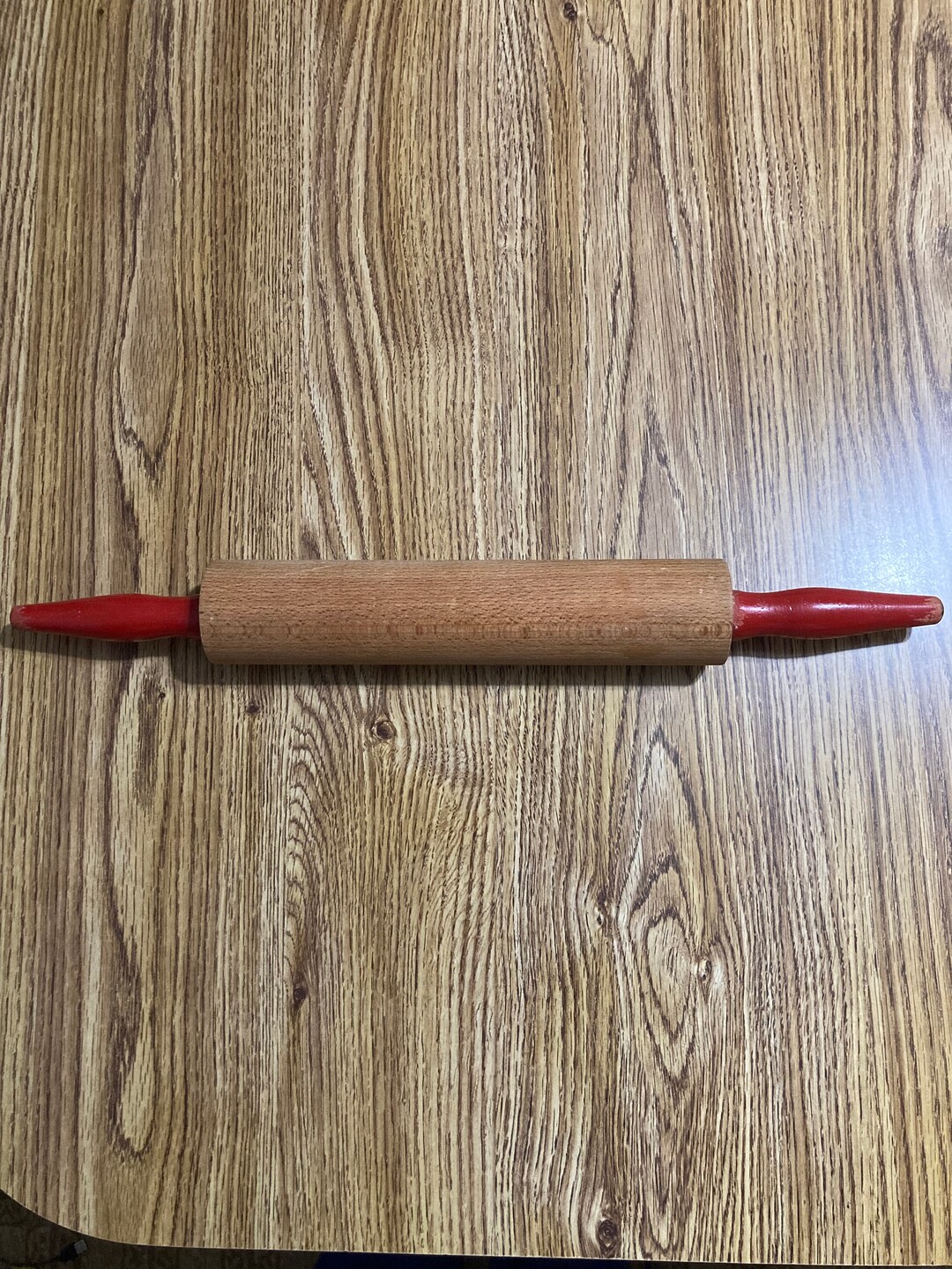 Vintage Wooden Rolling Pin Red Handles Almost 18 Inches Long Rustic ...