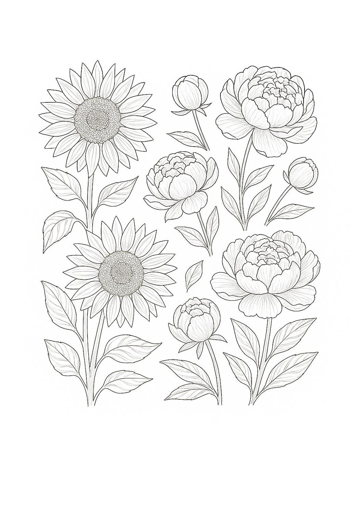 Flower Variations Colouring Pages - Etsy