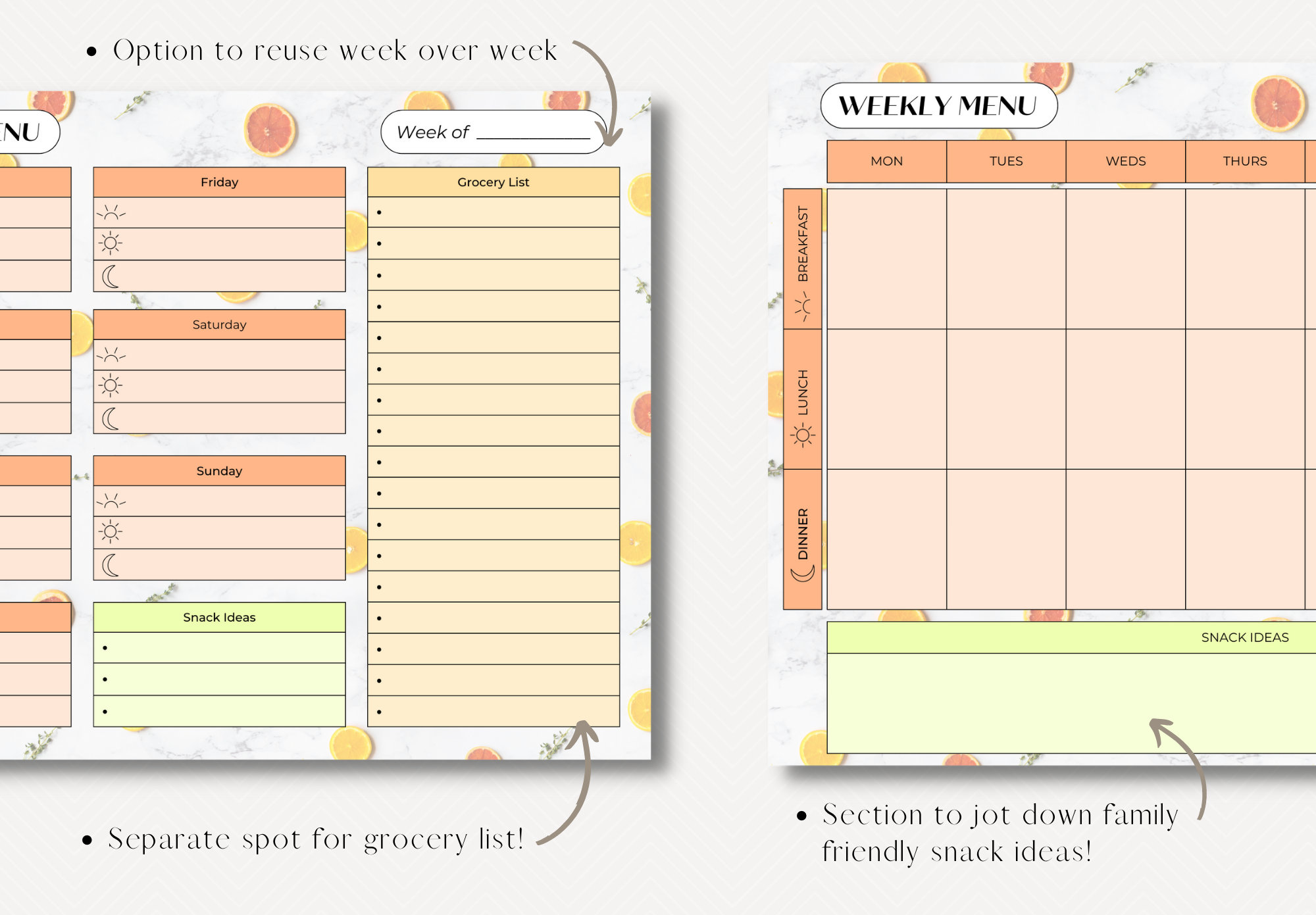 Weekly Meal Planner Templates Printable and Digital US Letter Size PDF ...