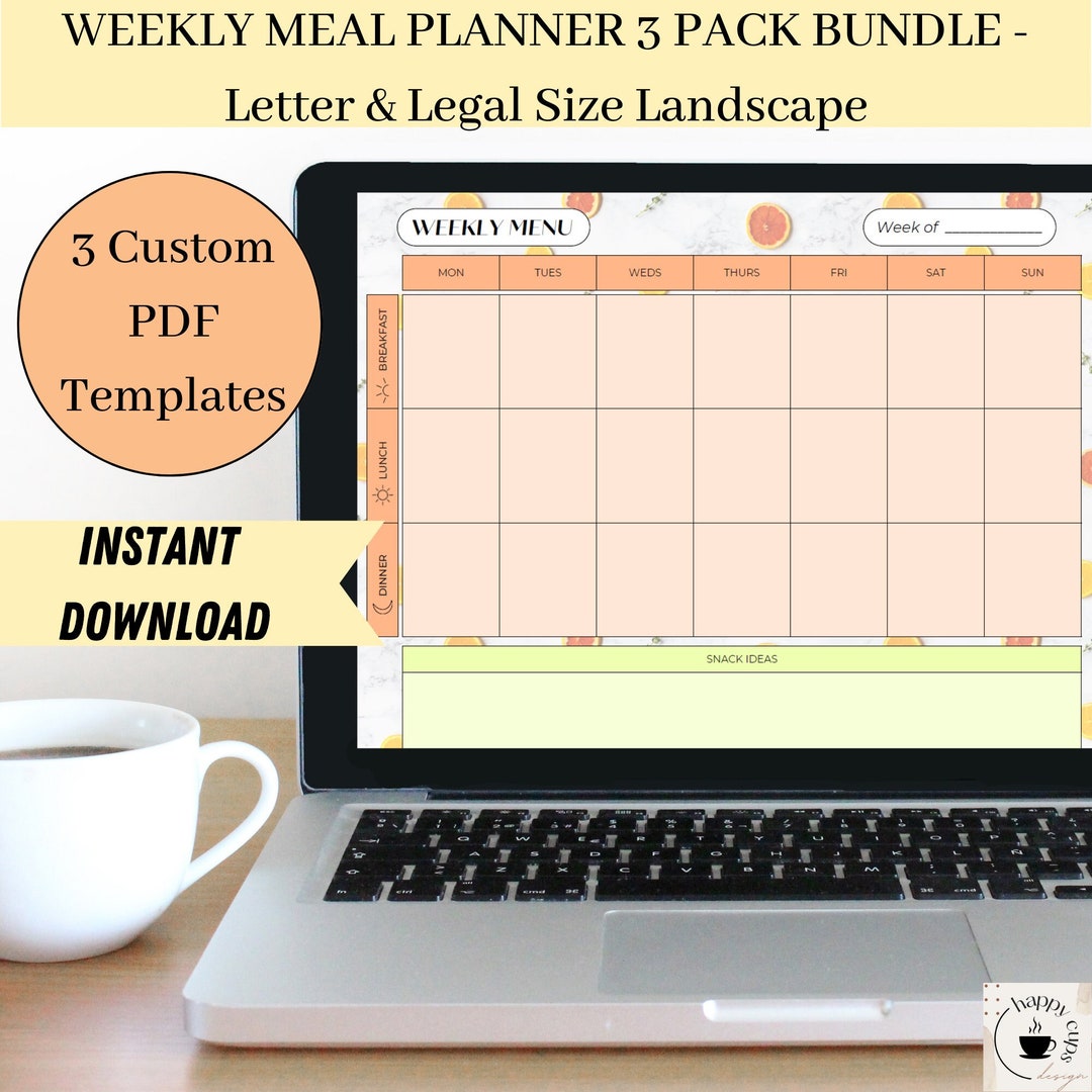 Weekly Meal Planners Printable or Digital Weekly Menu and Grocery List ...