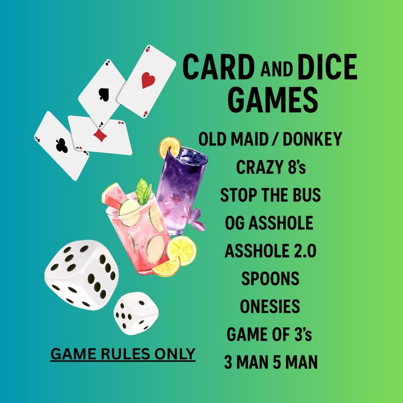 6 Card & 3 Dice Game Rules – Digital PDF Download - RULES ONLY - Etsy