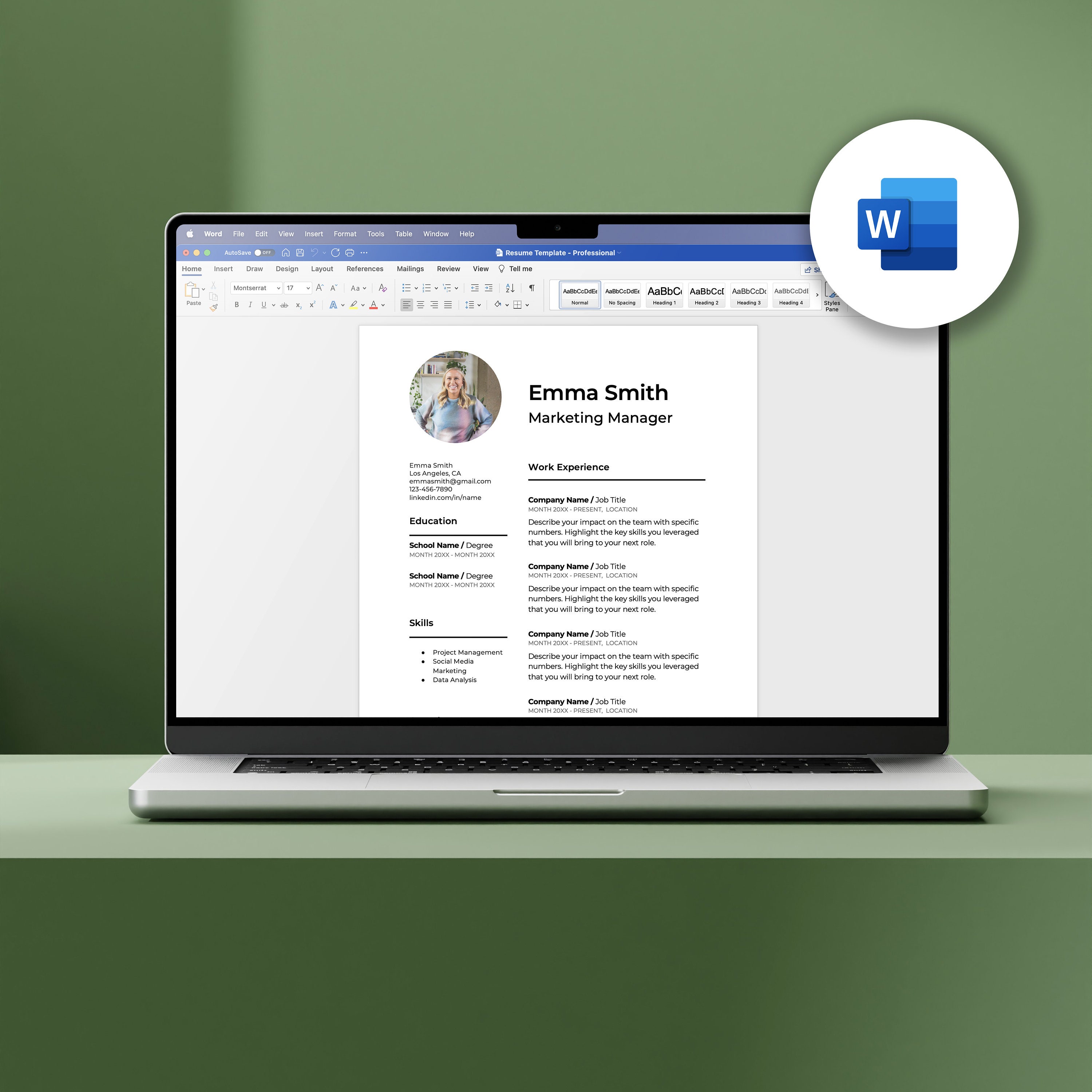 Professional Resume Template | CV Template | Google Docs, Microsoft Word | Cover Letter Included ...