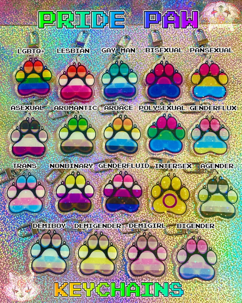 Pride Flag Cat Paw Keychain: Holographic Glitter LGBTQ+ Waterproof 2 ...