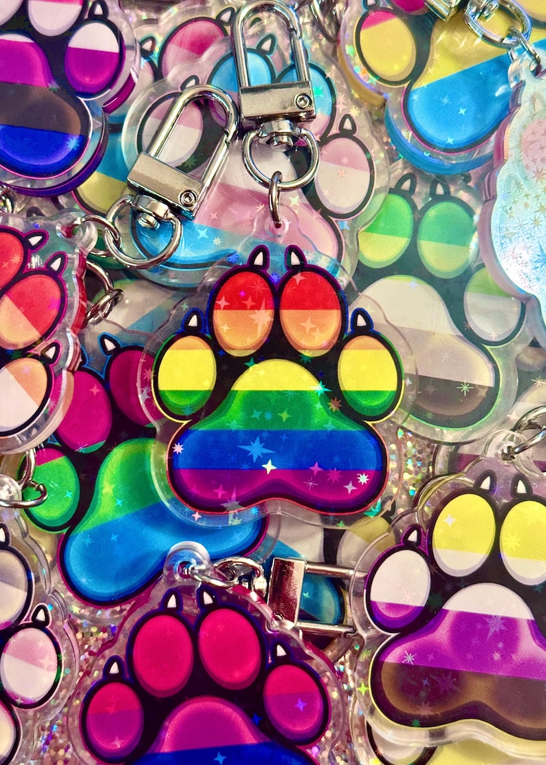Pride Flag Cat Paw Keychain: Holographic Glitter LGBTQ+ Waterproof 2" - Etsy