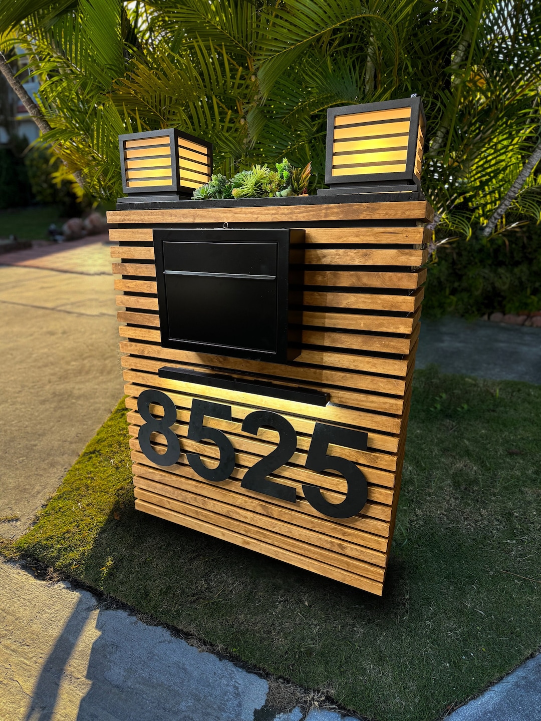 Modern Mailbox With Planter, Lighted Address Numbers, Custom Home Decor ...