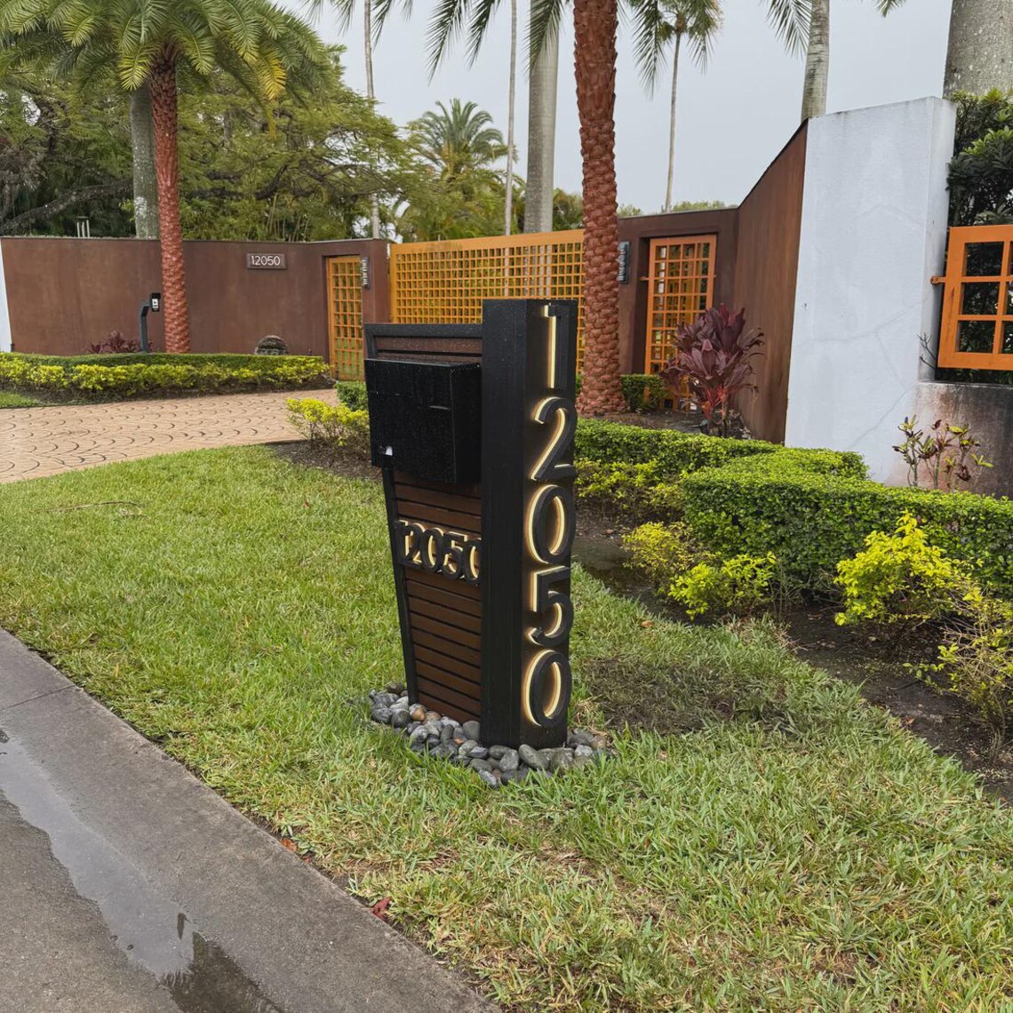 Modern LED Mailbox – Walnut Slat Design, Custom Address Sign - Etsy