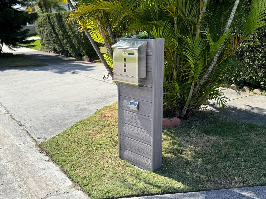 ECORUSTIQUE Grey Mailbox Modern Rustic Mailbox With Succulent ...