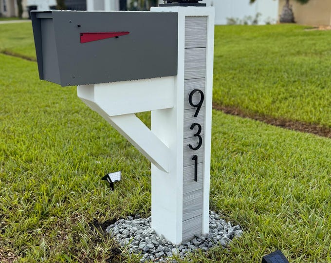 Modern Farmhouse Mailbox - Custom House Numbers & Solar Light - Etsy