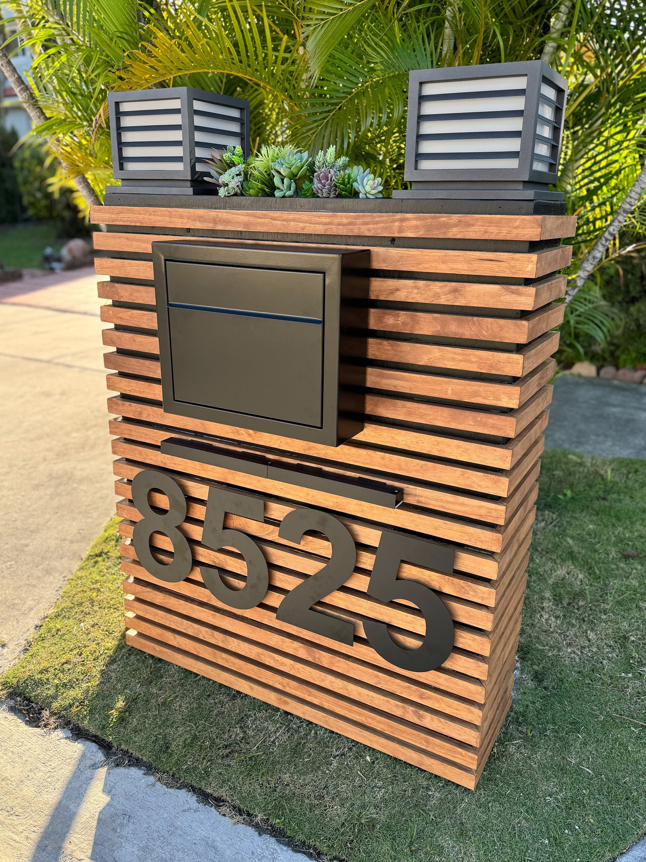 Modern Mailbox With Planter, Lighted Address Numbers, Custom Home Decor ...
