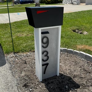 SLATE SLEEK Mailbox - Modern Mailbox With House Numbers, Solar Lights ...