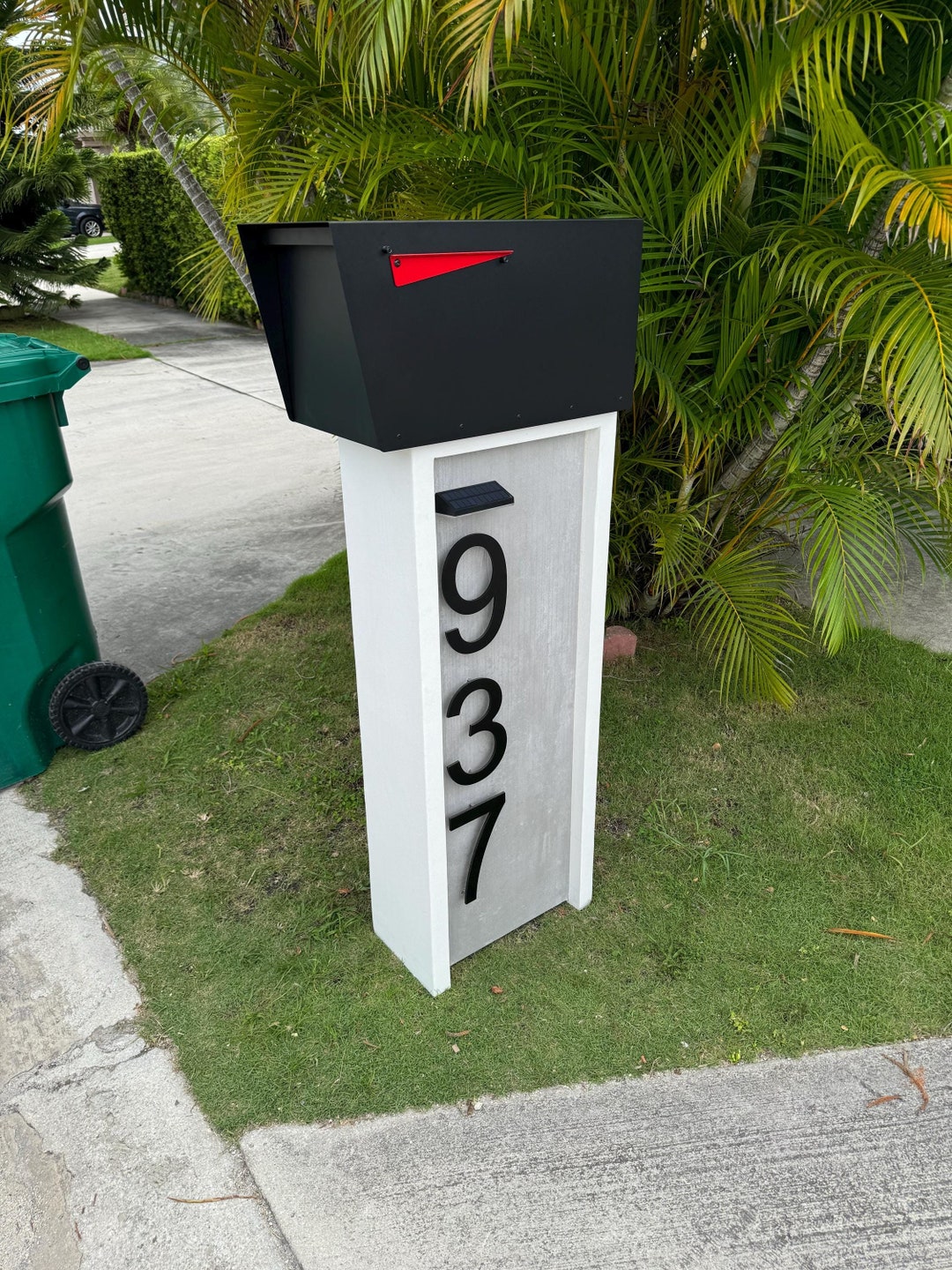 SLATE SLEEK Mailbox - Modern Mailbox With House Numbers, Solar Lights ...
