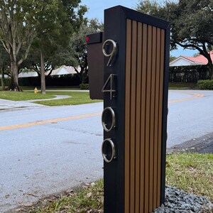 LINEARLUXE Composite Weatherproof Modern Slatwall Mailbox, Black, Teak ...