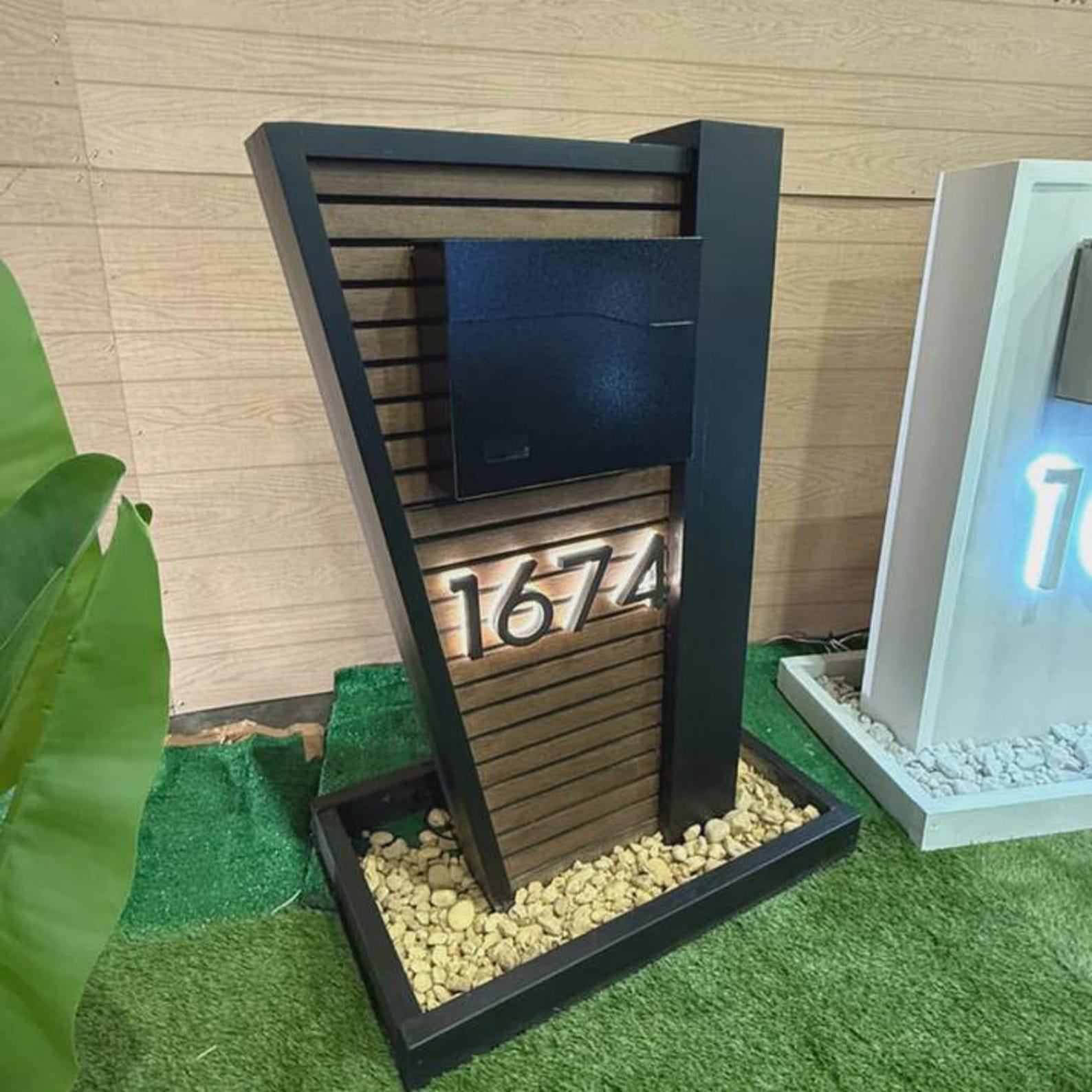 Modern LED Mailbox – Walnut Slat Design, Custom Address Sign - Etsy