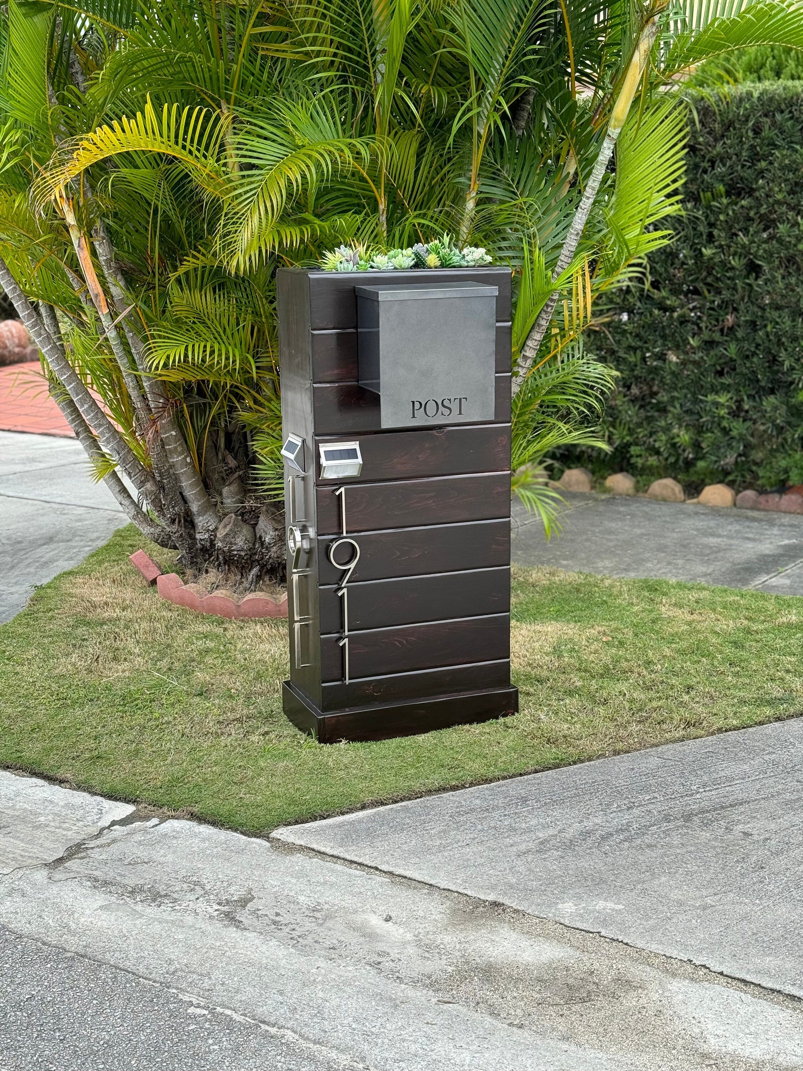 PRESTIGE Black Post Mailbox - Modern Mailbox With Succulent & Mailboxes ...