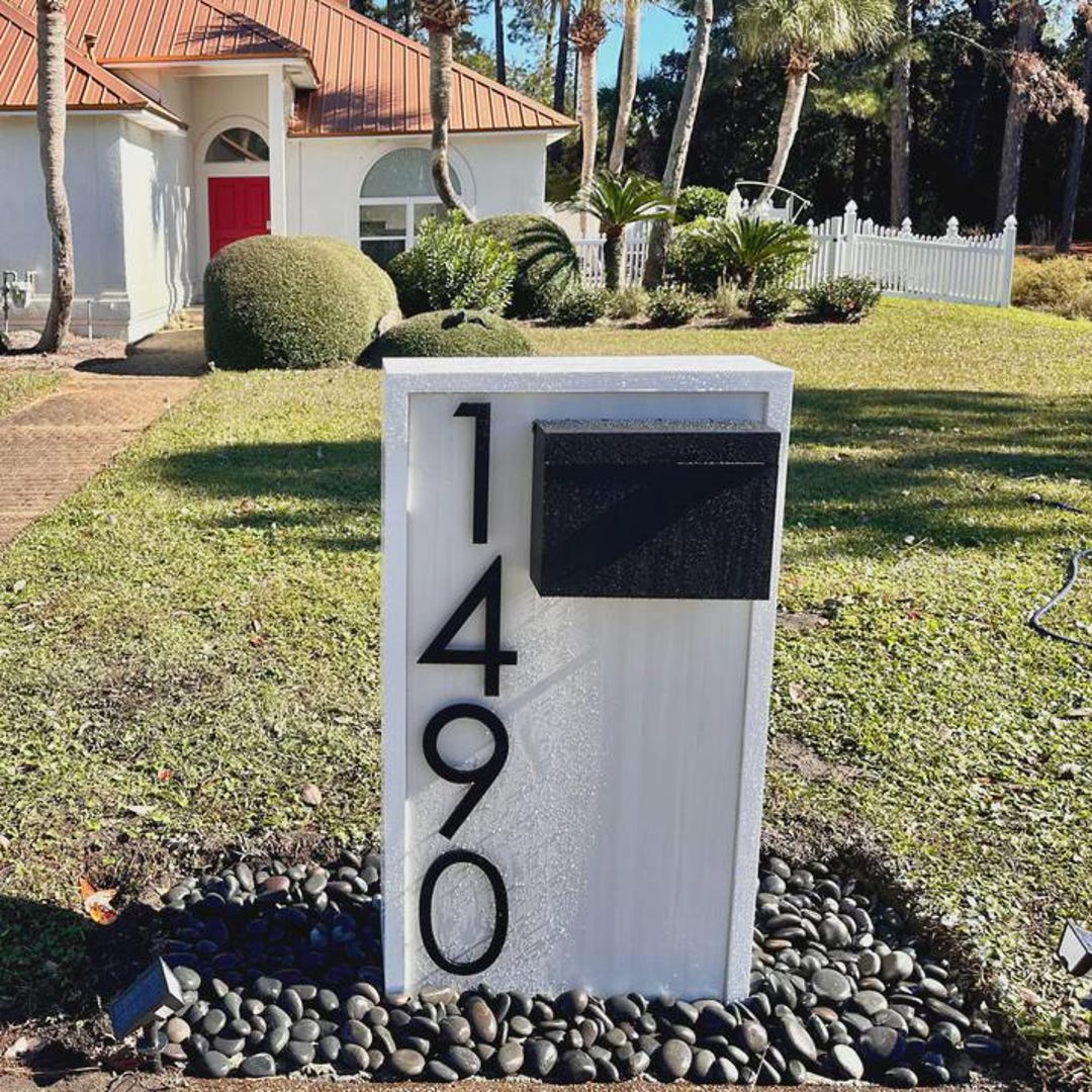 Modern Mailbox With House Numbers – Concrete Look, Custom Curb Appeal ...