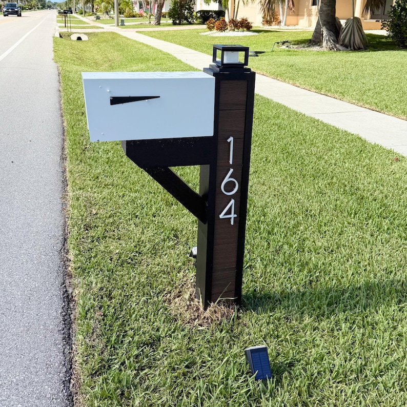 Modern Farmhouse Composite Mailbox - Custom House Numbers & Solar Light ...