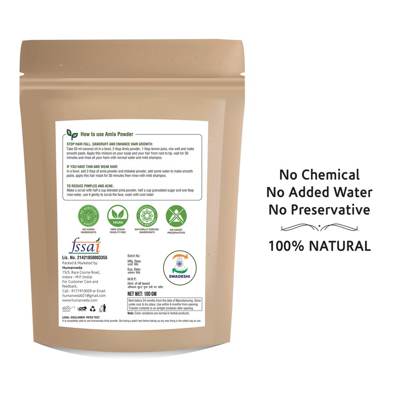 Humanveda Natural Amla Indian Gooseberry Powder for Hair and Skin,100g ...