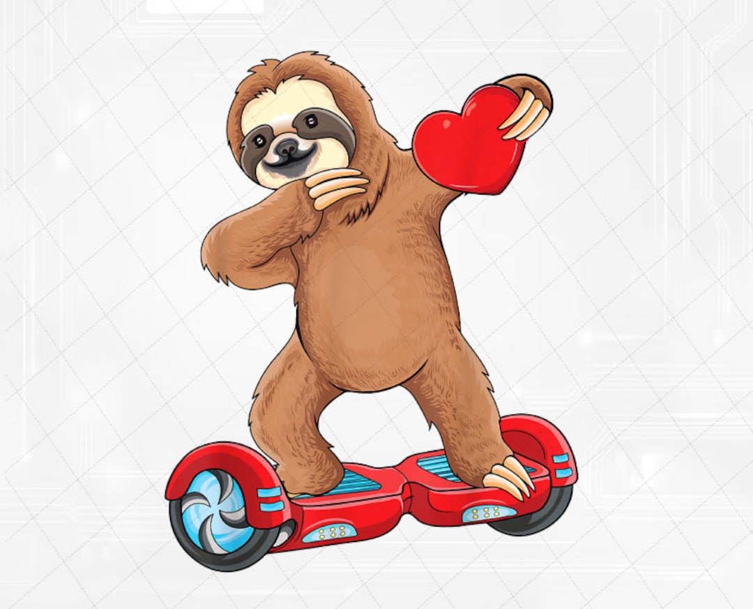PNG ONLY Dabbing Sloth Riding Hoverboard Png, Skater Sloth Valentines ...