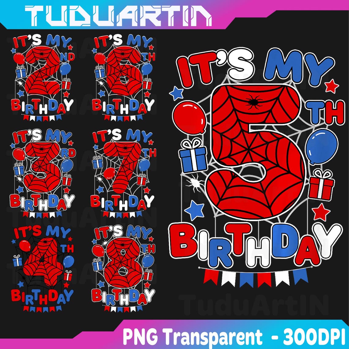 Bundle 2-8 Years Old Kids It's My 2nd-8th Birthday Spider Theme Party ...
