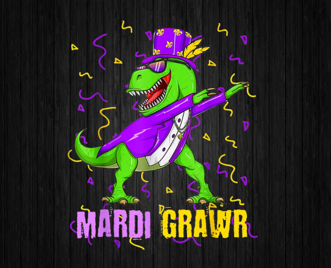 PNG ONLY Mardi Gras Dabbing T-rex Dinosaur Png, Mardi Grawr Bead Png ...