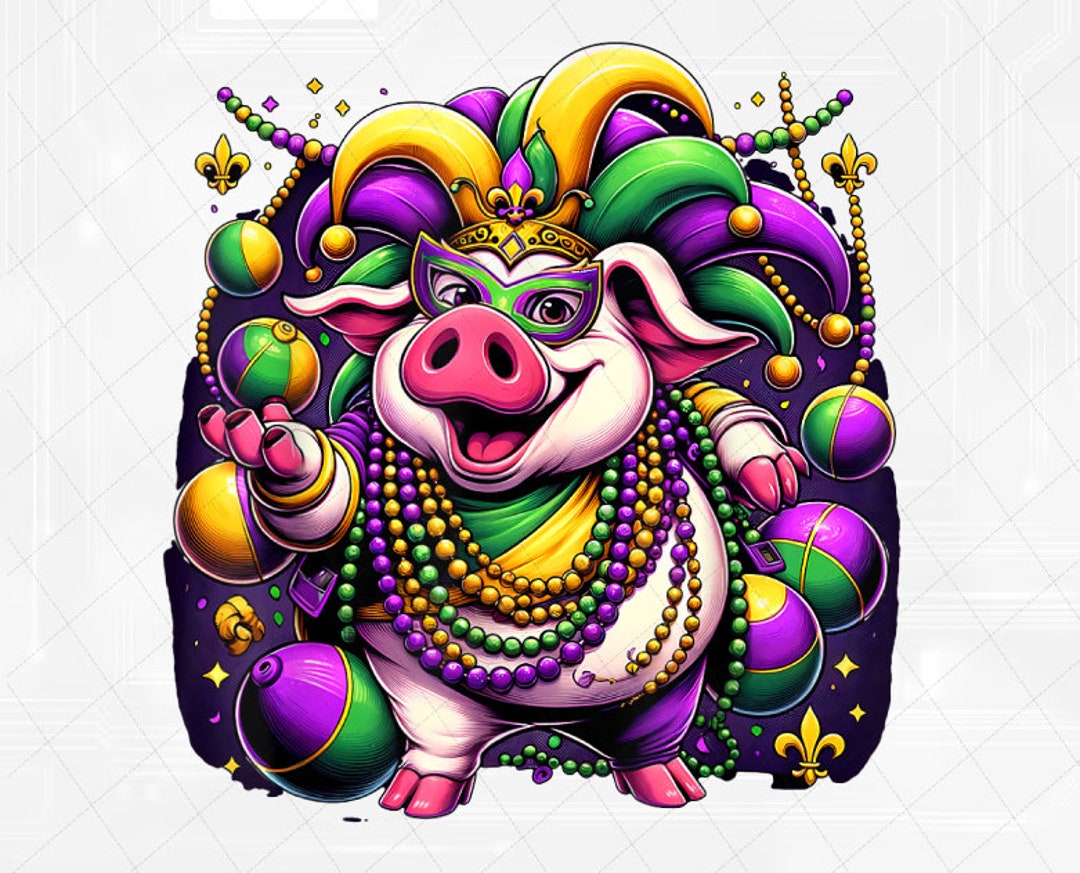 PNG ONLY Mardi Gras Swine Pig Png, Pig Lover With Fleur De Lis Hat Png ...