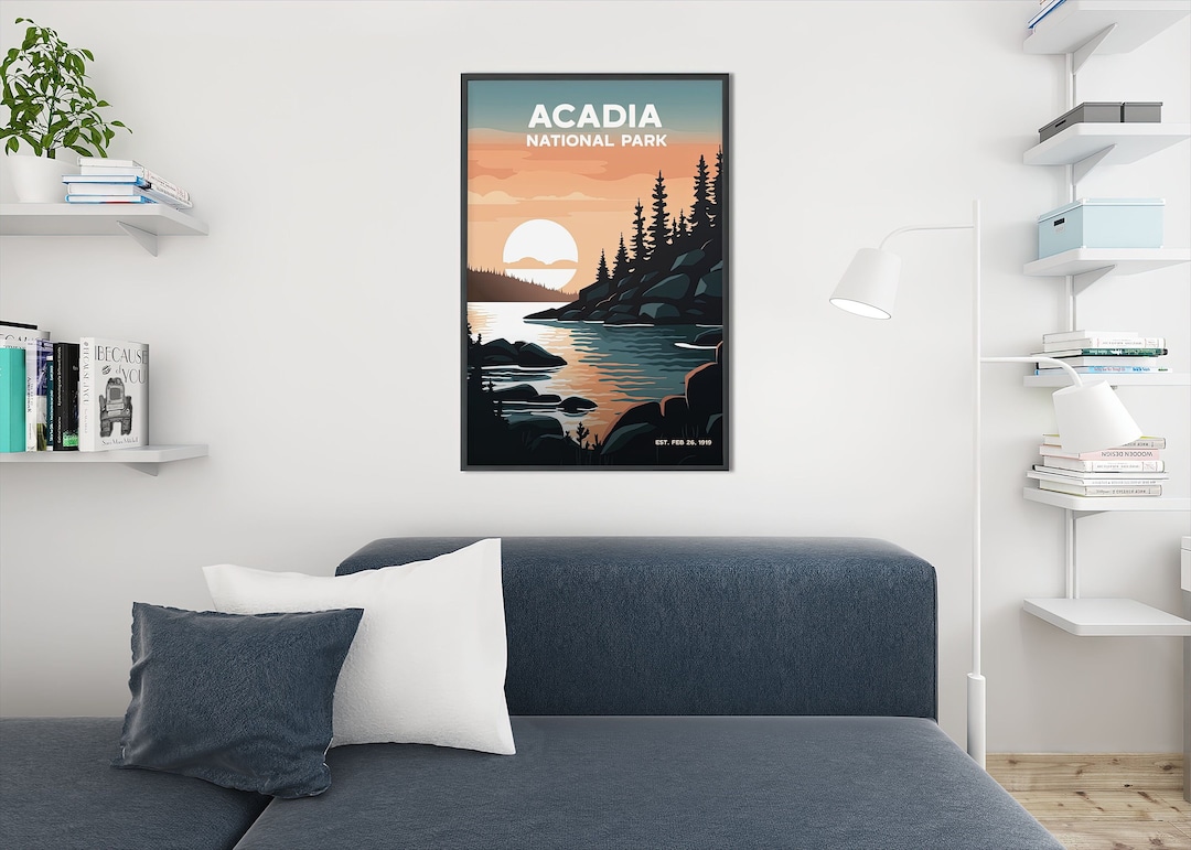 Acadia National Park Poster - Hand-illustrated Landscape Art - Maine ...