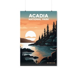 Acadia National Park Poster - Hand-illustrated Landscape Art - Maine ...